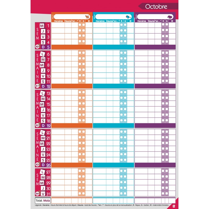 Agenda Bébé Nounou 2025 grand format (jusqu'à 6 enfants)